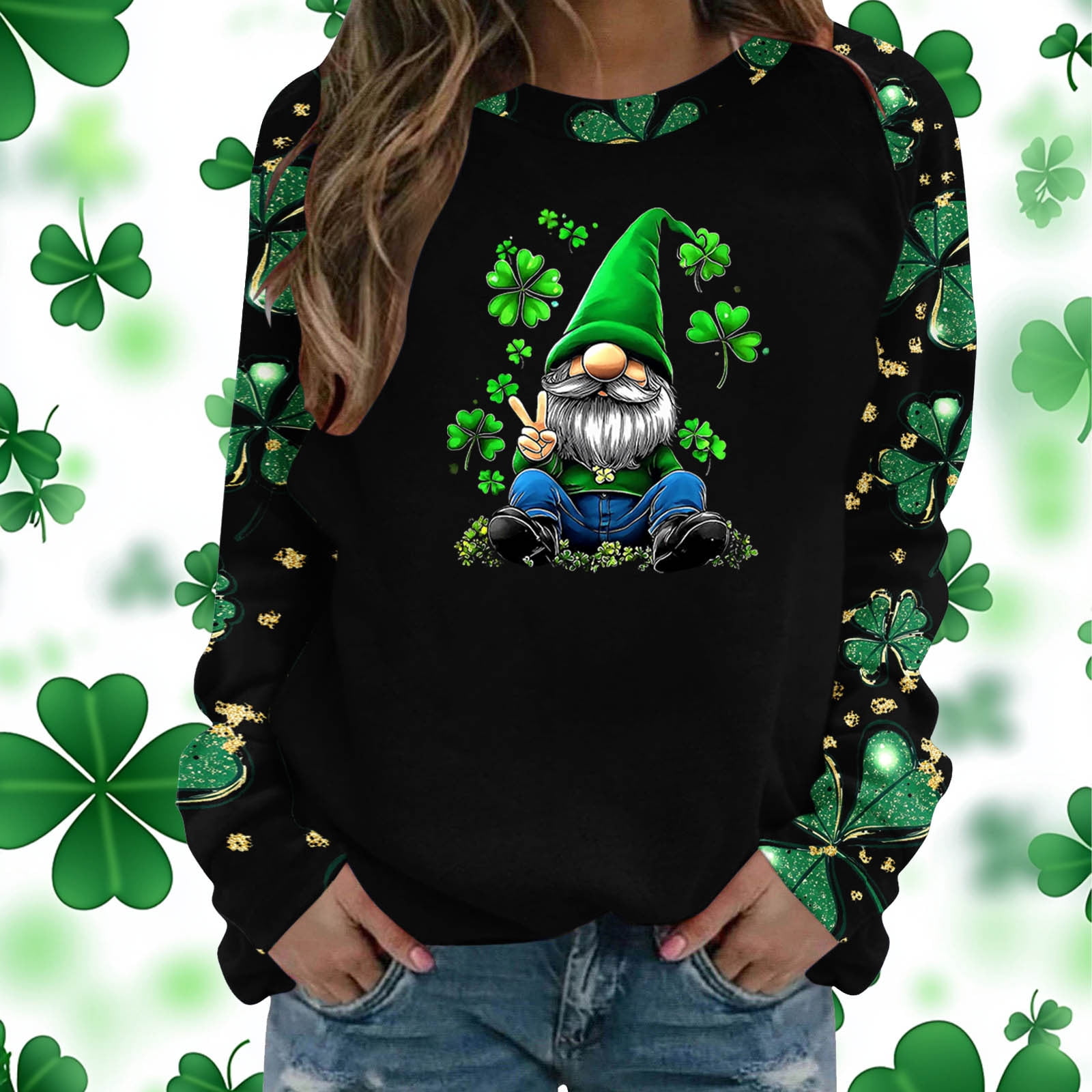 AUNVITO St. Patrick's Day Sweatshirt for Women Lucky Shamrock Long ...