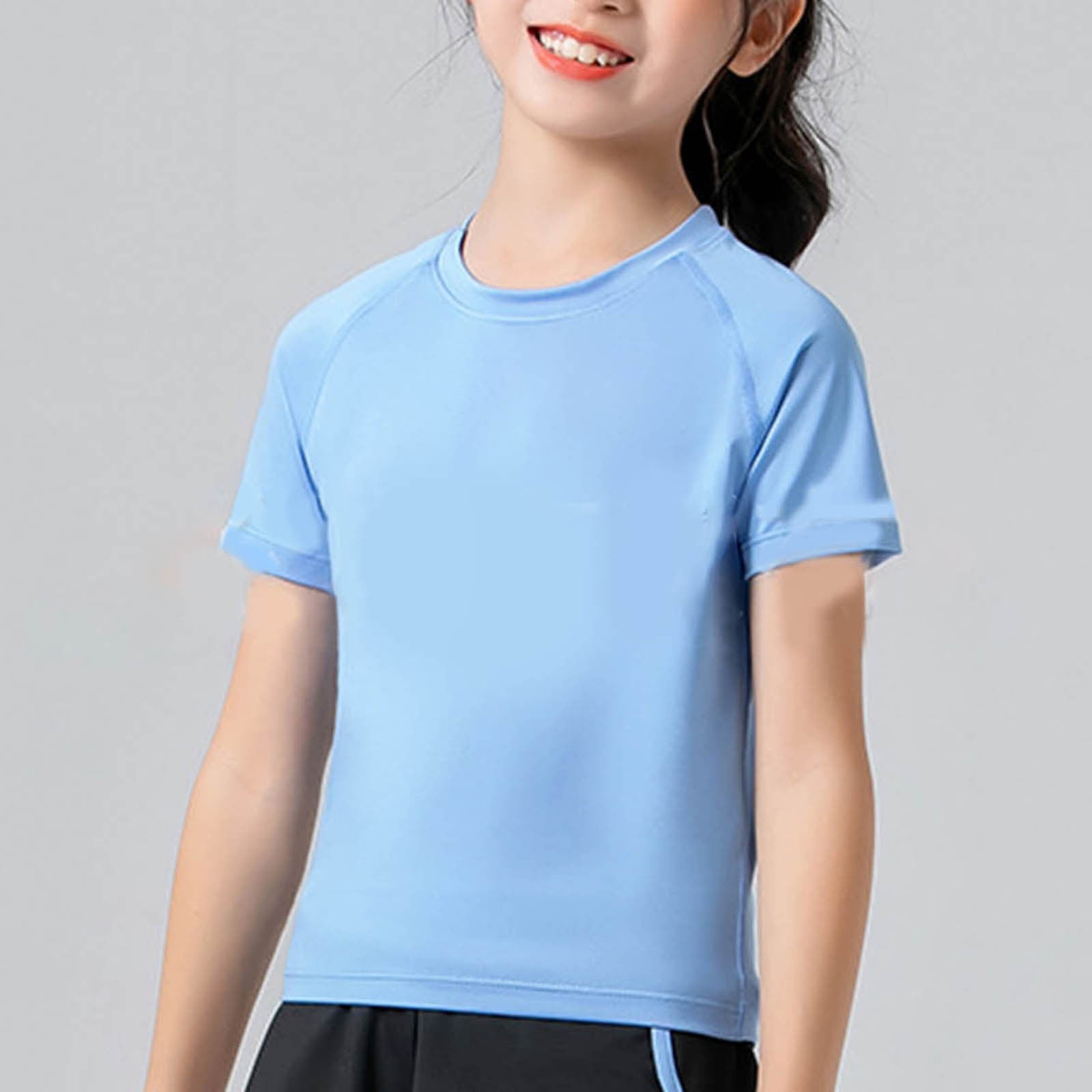 AUNVITO Summer Classic Solid Girls' Yoga Shirts Children's Running ...