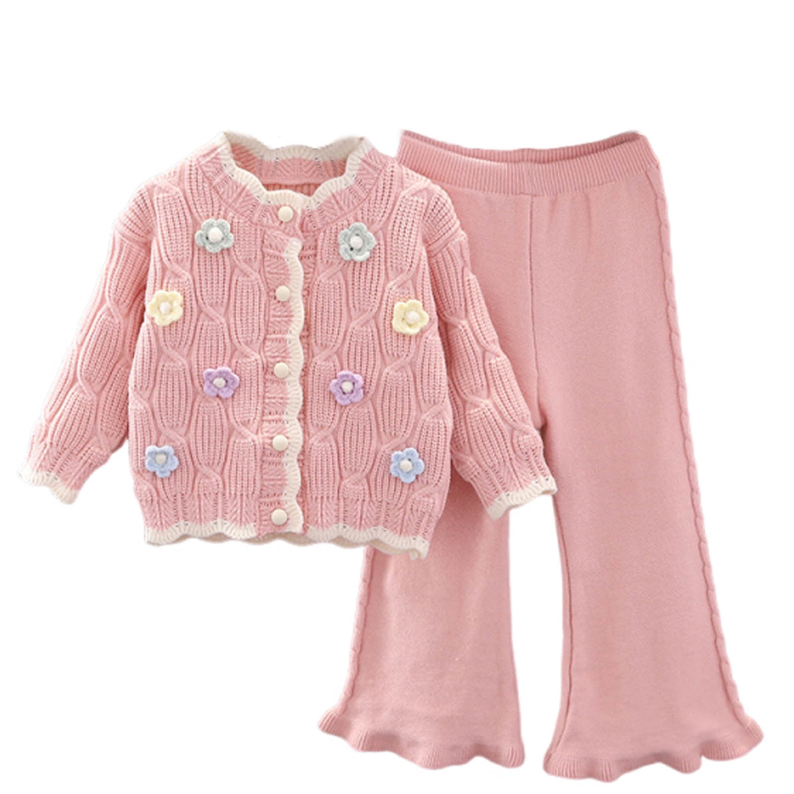 AUNVITO Toddler Girls Knit Sweater Set Two-Piece Cardigan and Pants ...