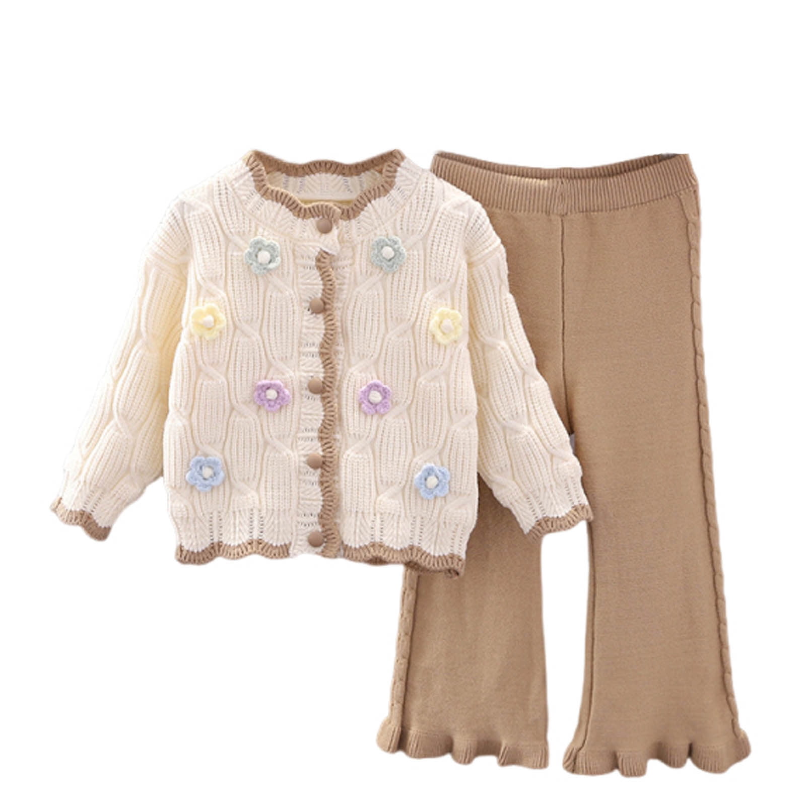 AUNVITO Toddler Girls Knit Sweater Set Two-Piece Cardigan and Pants ...