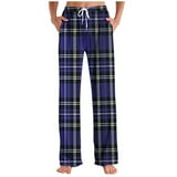 AUNVITO Unisex Plaid Print Pajama Pants Side Pockets Elastic Waist with ...