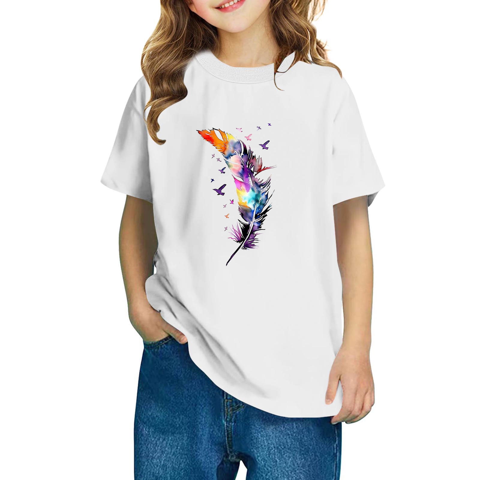 AUNVITO Unisex Toddler Kids Boys Girls Print T-shirt Fashion Cute Round ...