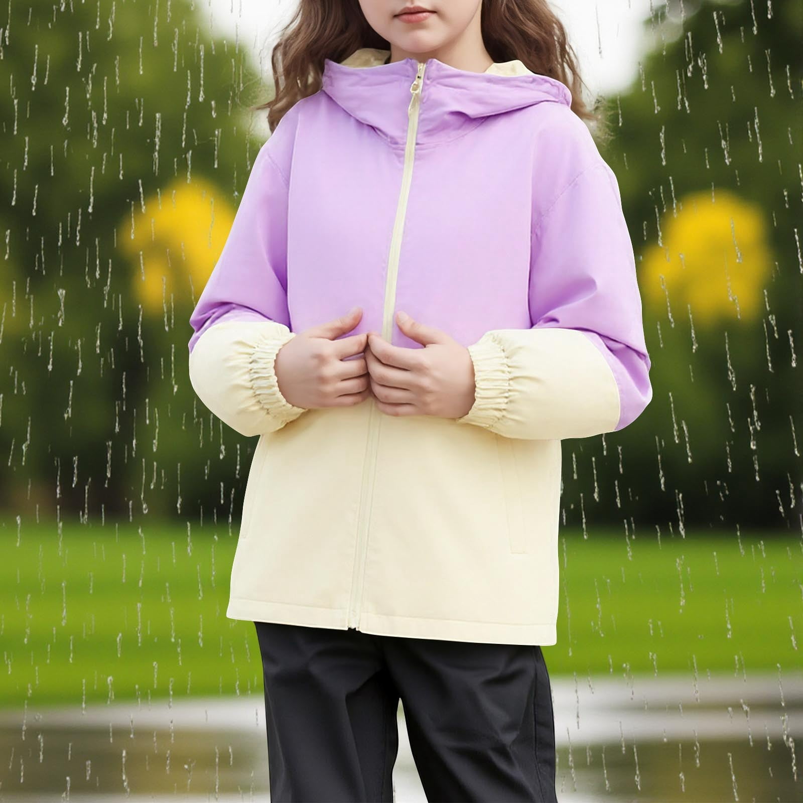AUNVITO Waterproof Windbreaker Jacket for Kids 4-15Y Color Block Hooded ...