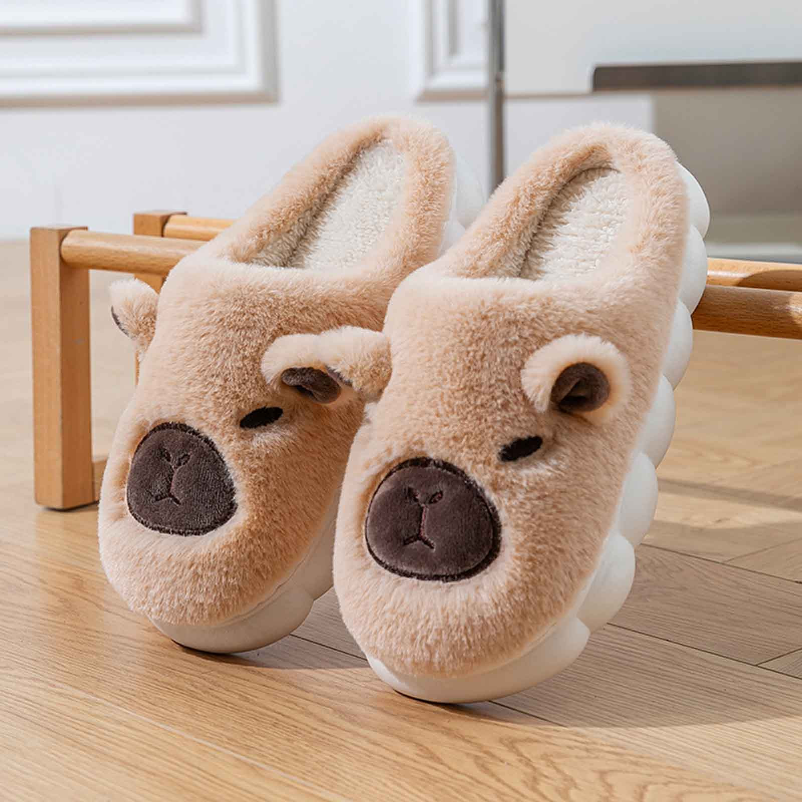 AUNVITO Women Winter Indoor Slippers Cute Bear Design Soft Fleece-Lined ...
