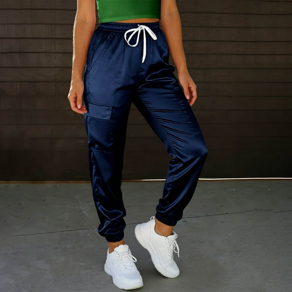 AUNVITO Women's Cargo Pants Elastic Waistband with Drawstring Multiple ...