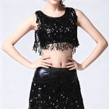 AUNVITO Women's Carnival Dance Top Round Neck Sleeveless with Fringe ...