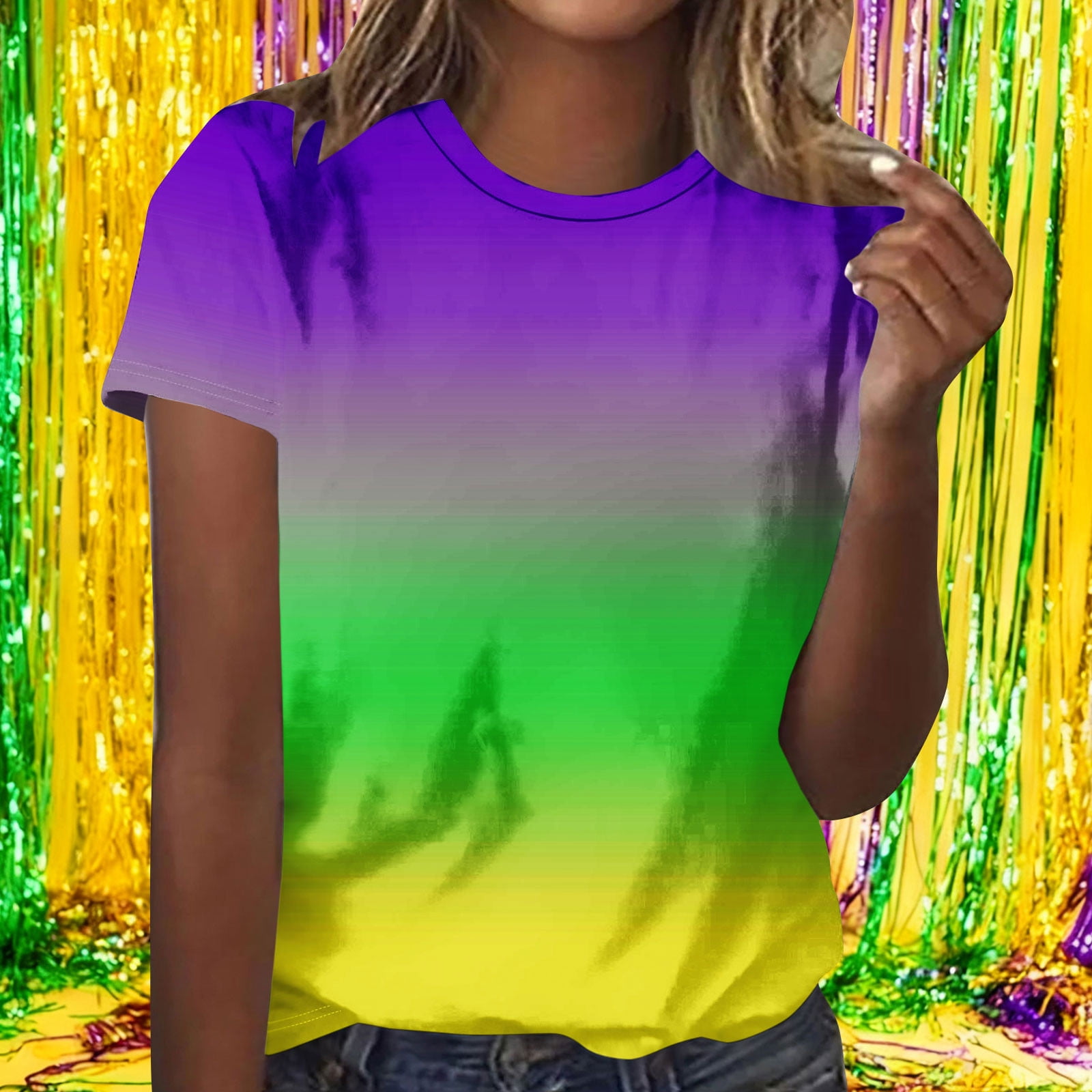 AUNVITO Women's Carnival Print T-shirt Round Neck Short Sleeve Loose ...