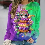 AUNVITO Women's Carnival Sweatshirt Round Neck Long Sleeve Drop ...