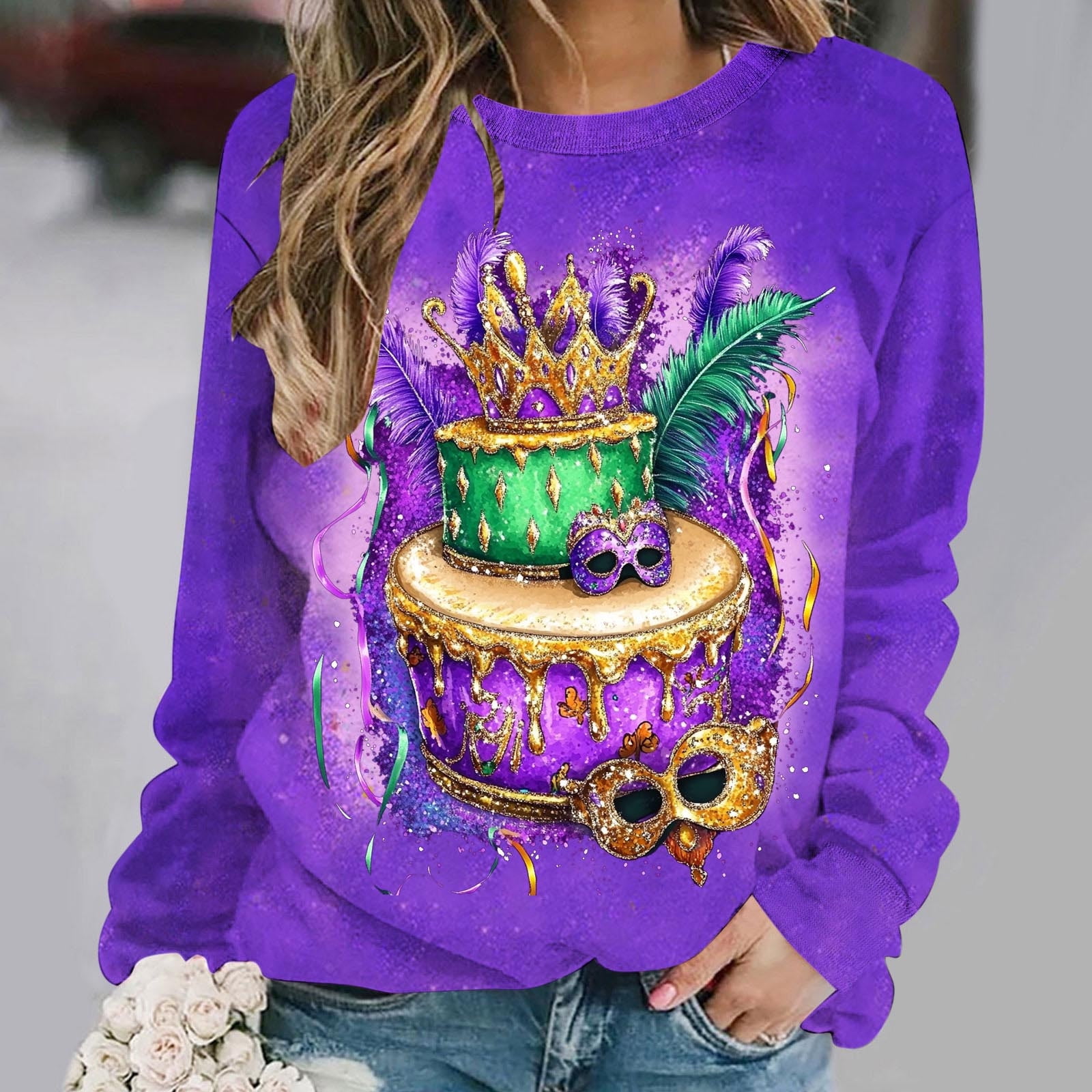 AUNVITO Women's Carnival Sweatshirt Round Neck Long Sleeve Drop ...