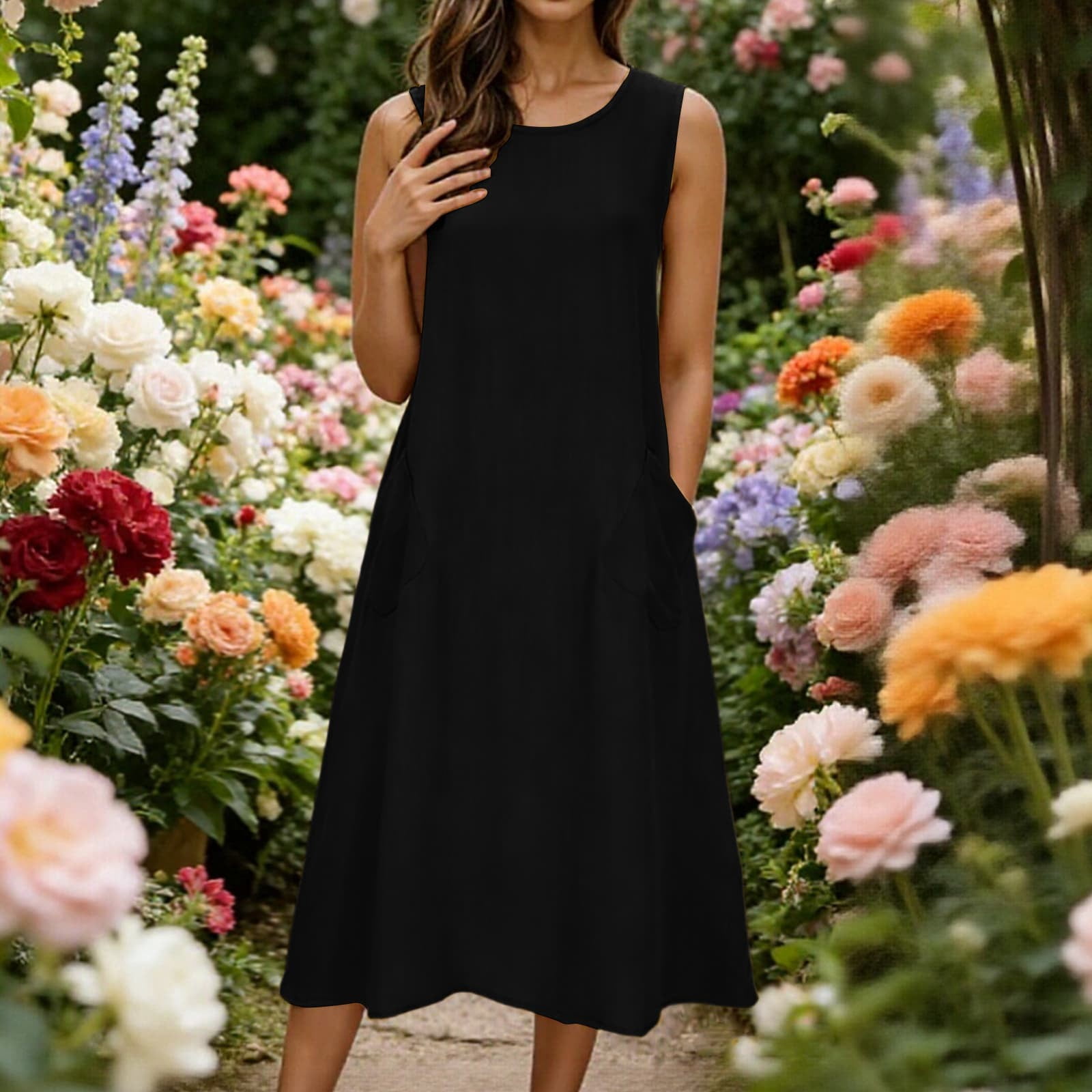 AUNVITO Women's Casual Fashionable Short Sleeve Dress Round Neck with ...