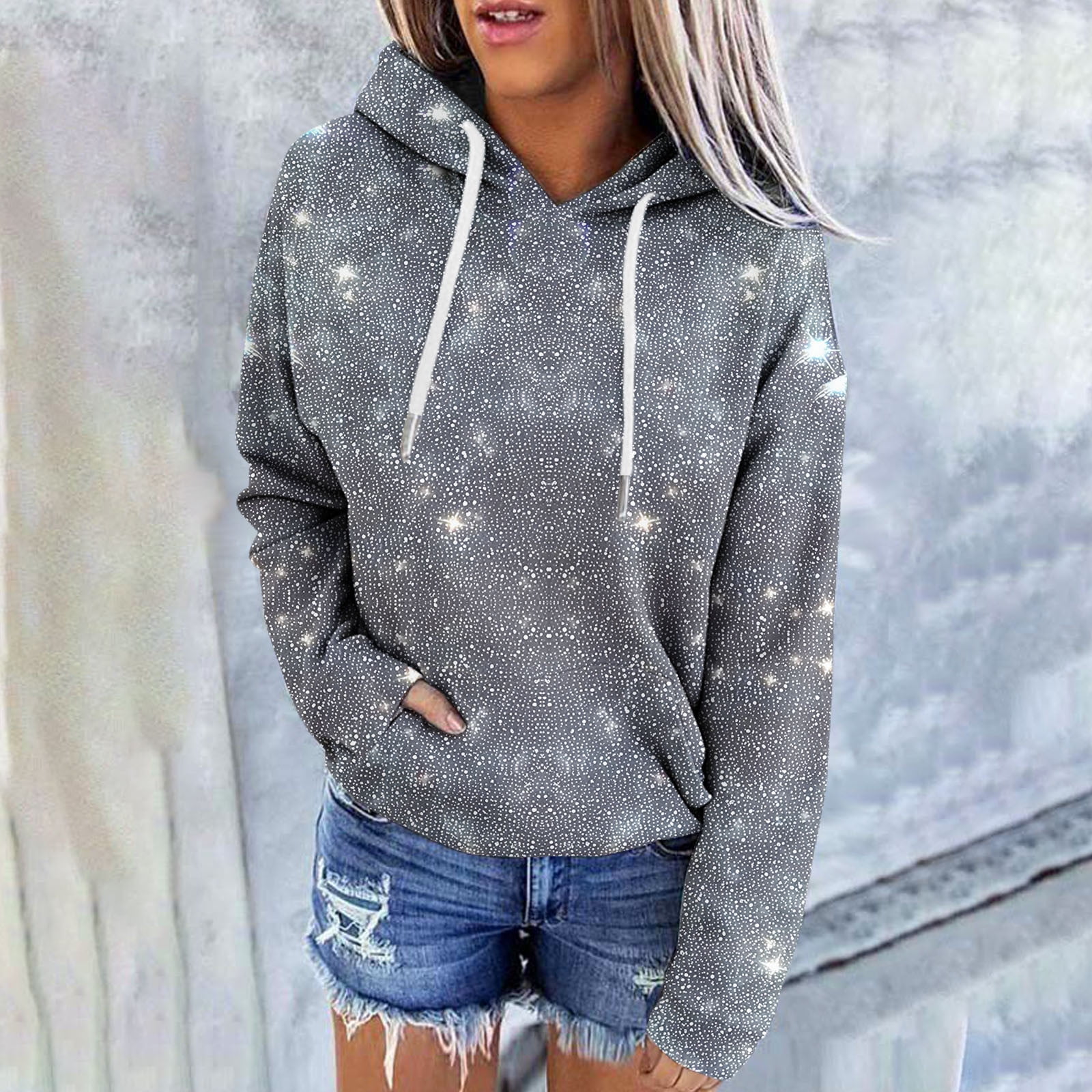 AUNVITO Women's Casual Hooded Drop Shoulder Long Sleeve Sweatshirt with ...