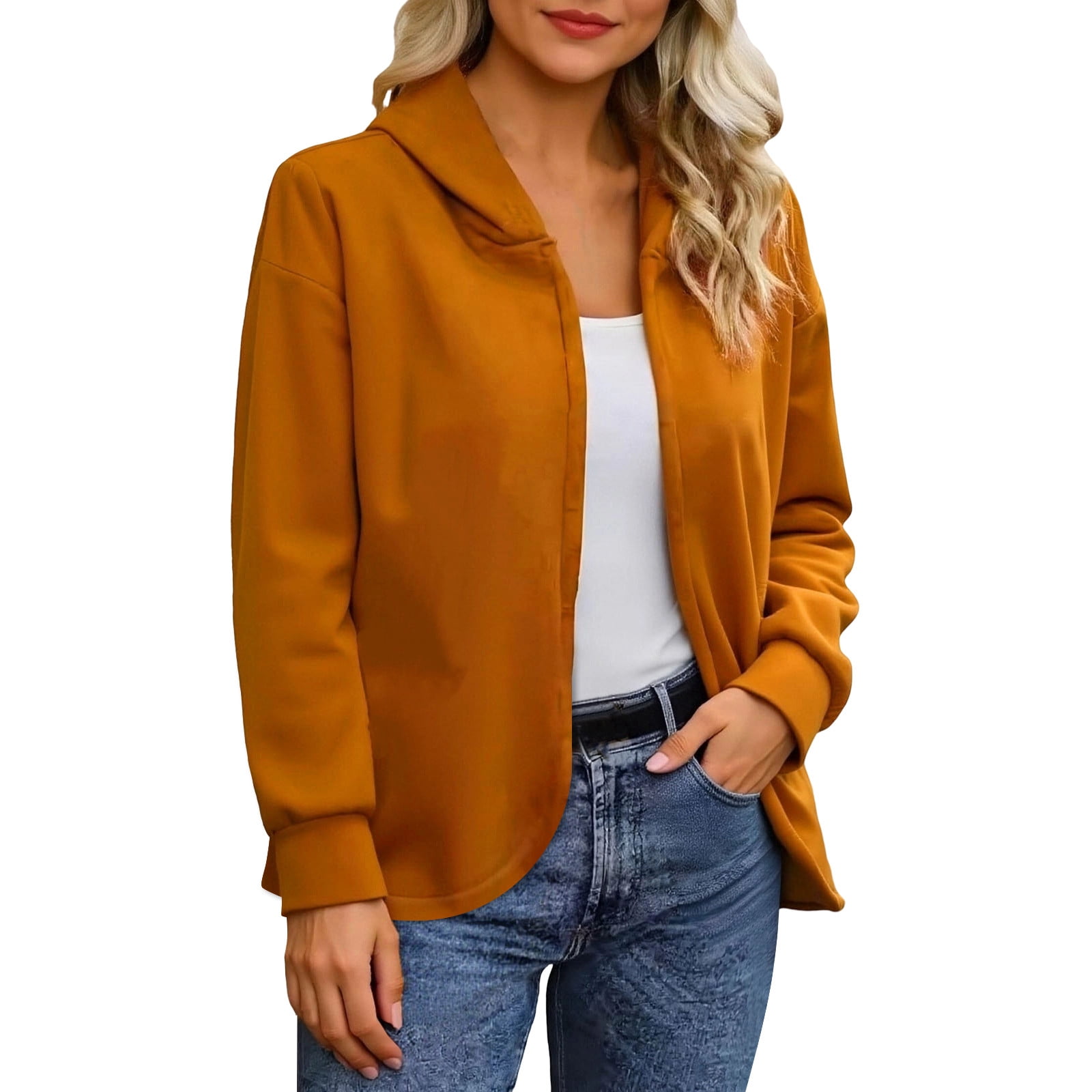 AUNVITO Women's Casual Hooded Fleece Loose Cardigan Jacket Long Sleeve ...