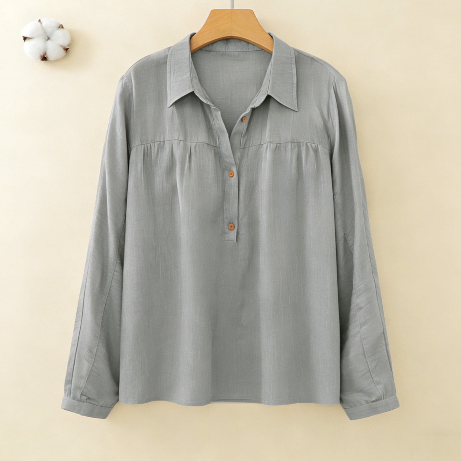 AUNVITO Women's Casual Long Sleeve Shirt with Turn-Down Collar Casual ...