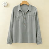 AUNVITO Women's Casual Long Sleeve Shirt with Turn-Down Collar Casual ...