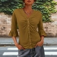 AUNVITO Women's Casual Ruffle Front T-shirt with Bell Sleeve and Round ...