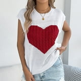 AUNVITO Women's Casual Sleeveless Top Round Neck Pullover with Heart ...