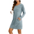 AUNVITO Women's Casual Spring Dress Long Sleeve Round Neck with Pocket ...