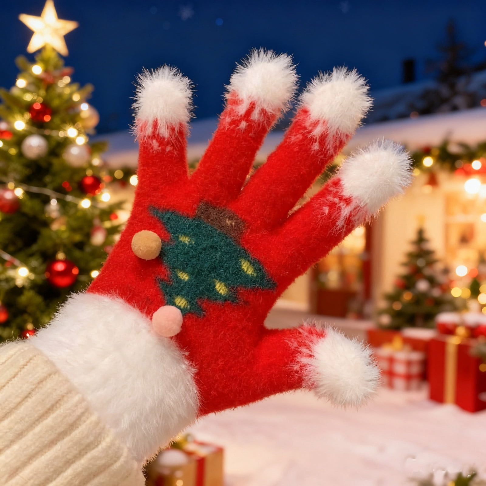 AUNVITO Women's Christmas Gloves Windproof Thermal with Classic Print ...