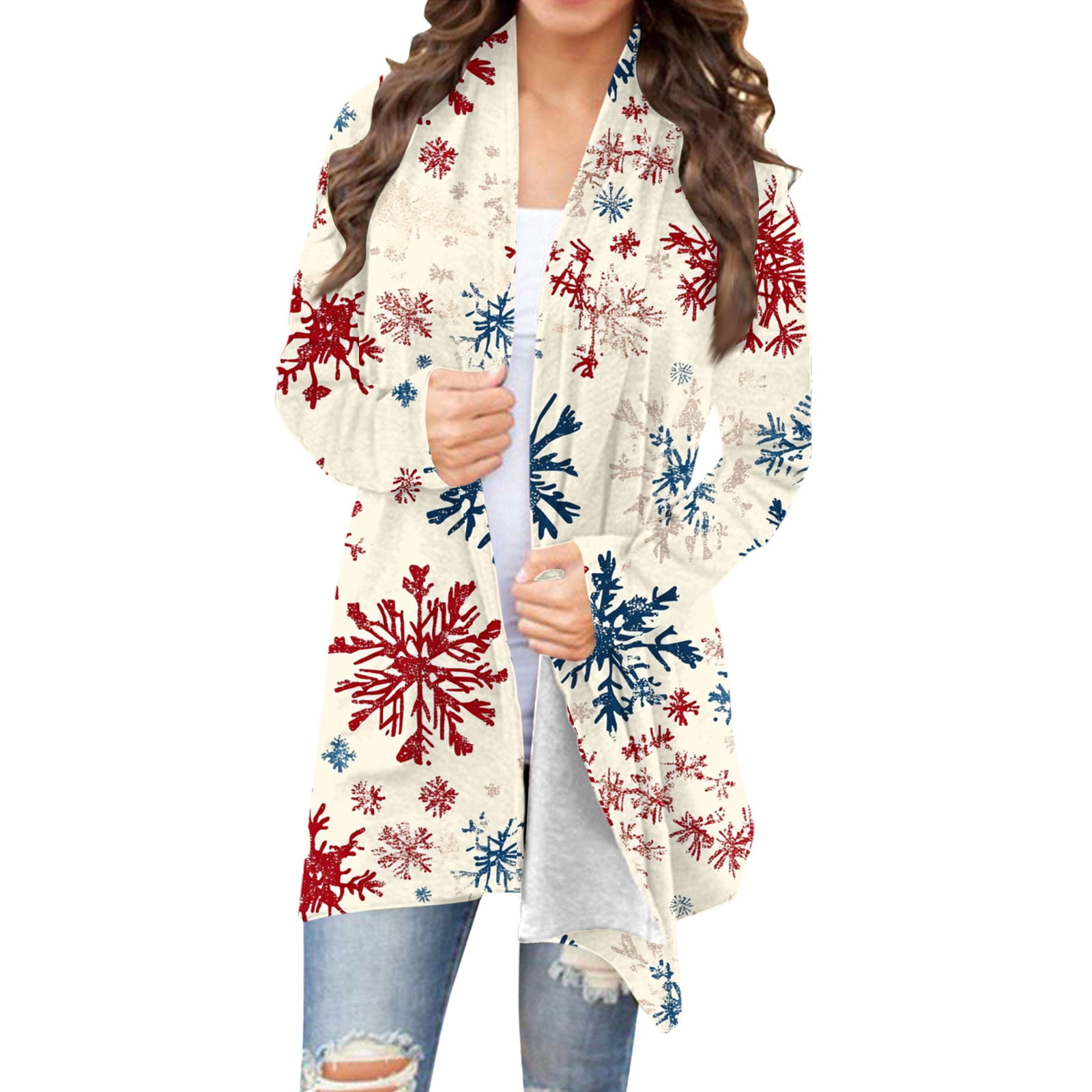 AUNVITO Women's Christmas Printed Cardigan Soft Breathable Long Sleeve ...