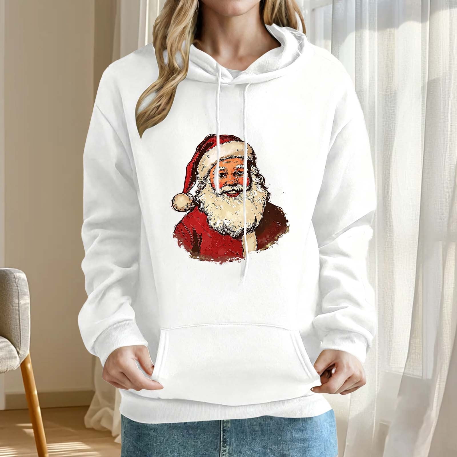 AUNVITO Women's Christmas Sweatshirt Hooded Long Sleeve with Festive ...