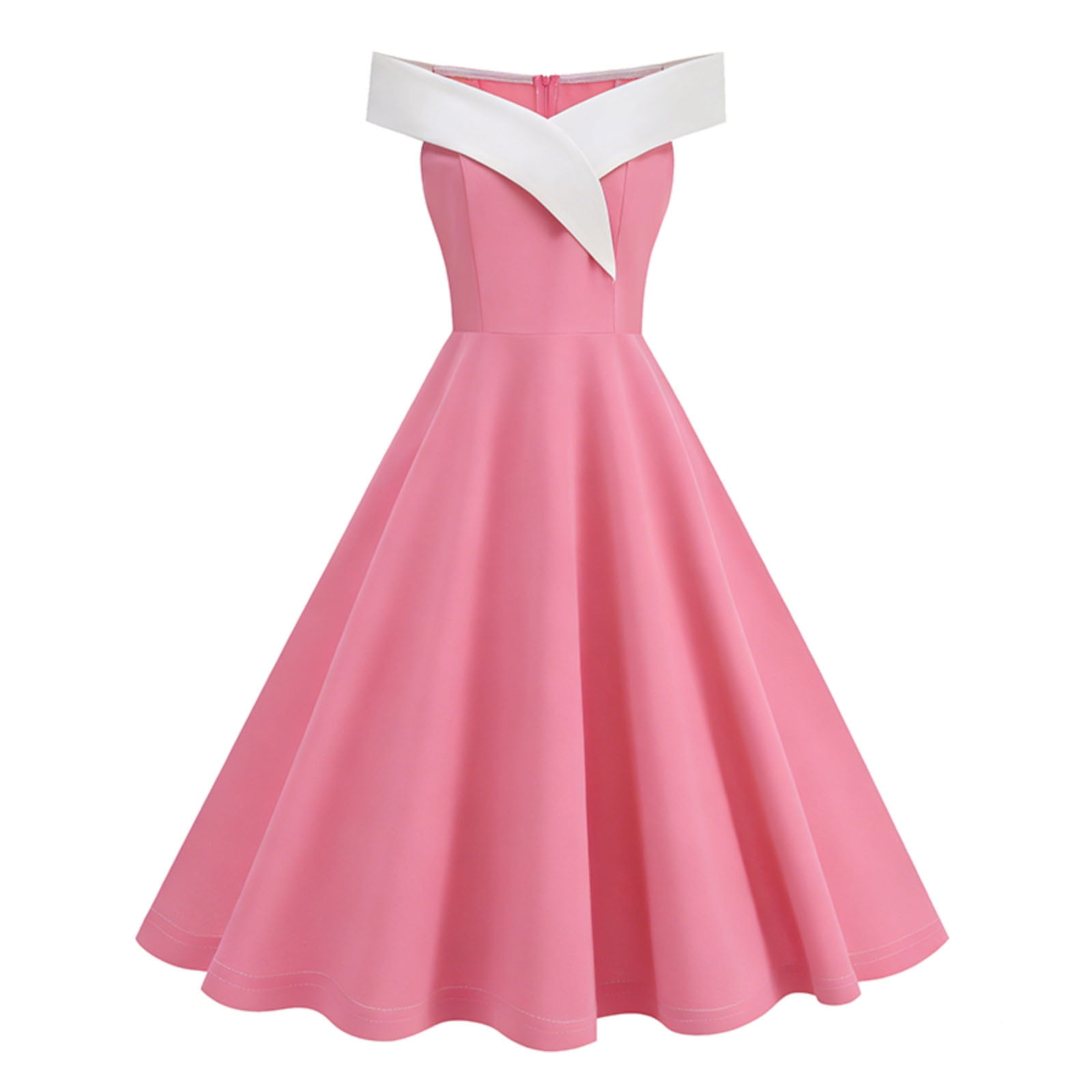 AUNVITO Women's Cocktail Dress Off-Shoulder Sleeveless Color Block ...