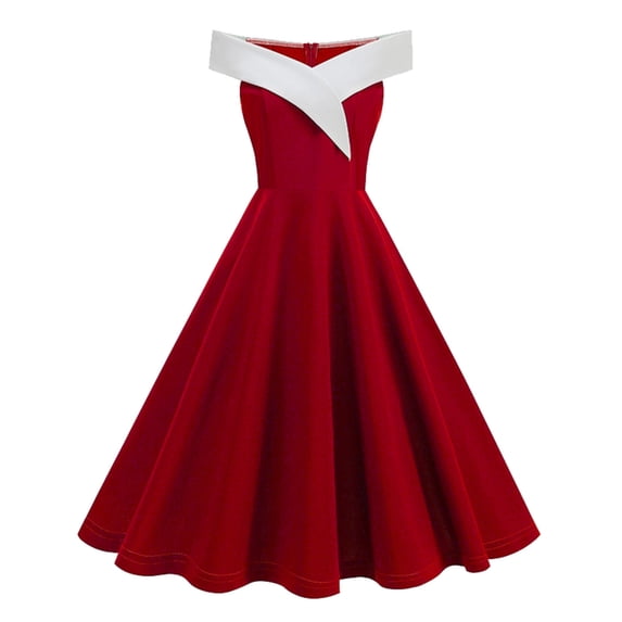 AUNVITO Women's Cocktail Dress Off-Shoulder Sleeveless Color Block ...