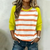 AUNVITO Women's Color Block Sweatshirt Casual Fit Round Neck Raglan ...