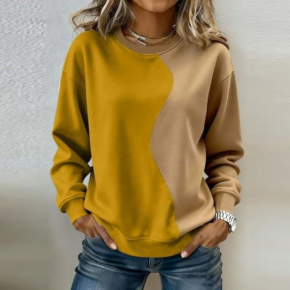 AUNVITO Women's Color Block Sweatshirt Round Neck Raglan Long Sleeve ...