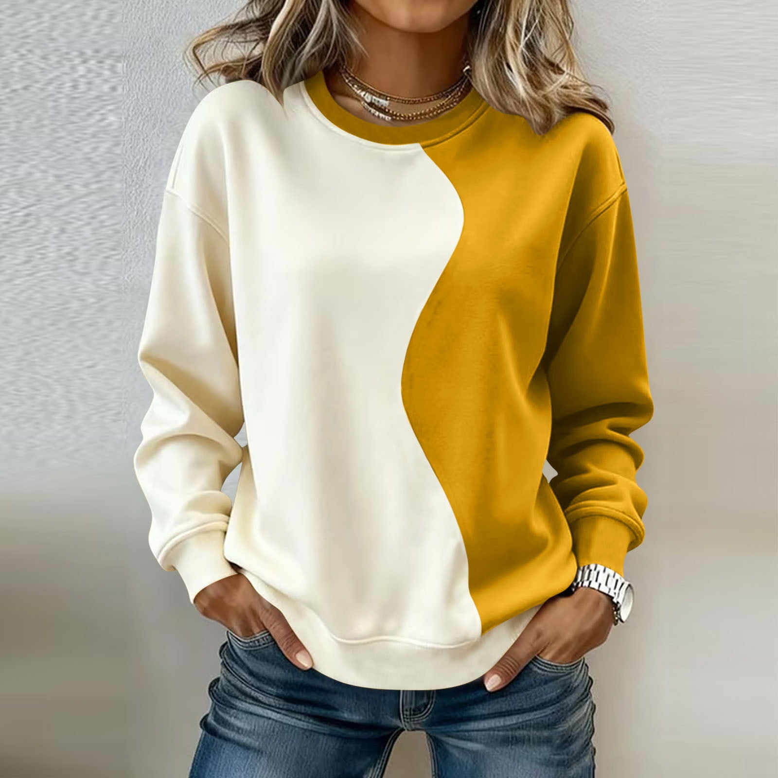 AUNVITO Women's Color Block Sweatshirt Round Neck Raglan Long Sleeve ...