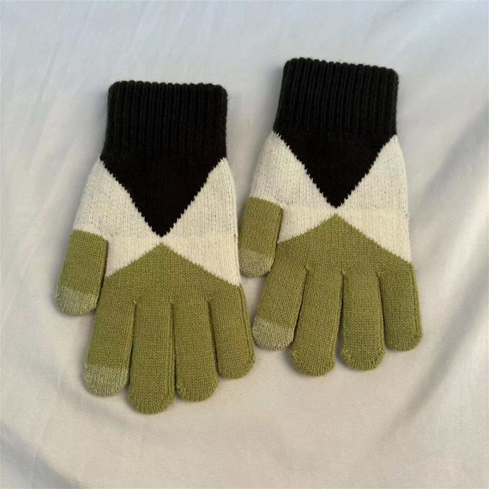 AUNVITO Women's Colorblock Touchscreen Cold-Proof Knitted Gloves with ...