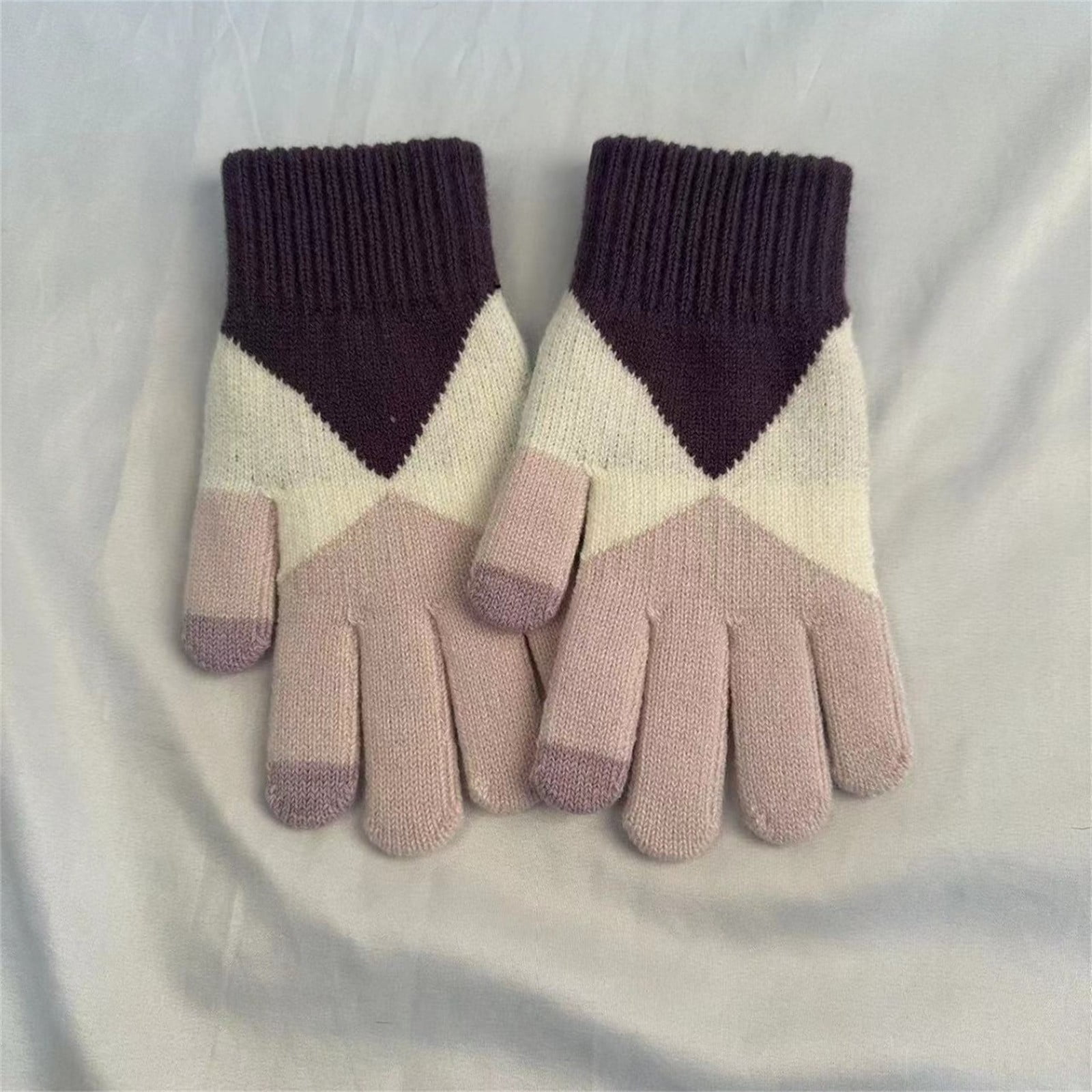 AUNVITO Women's Colorblock Touchscreen Cold-Proof Knitted Gloves with ...