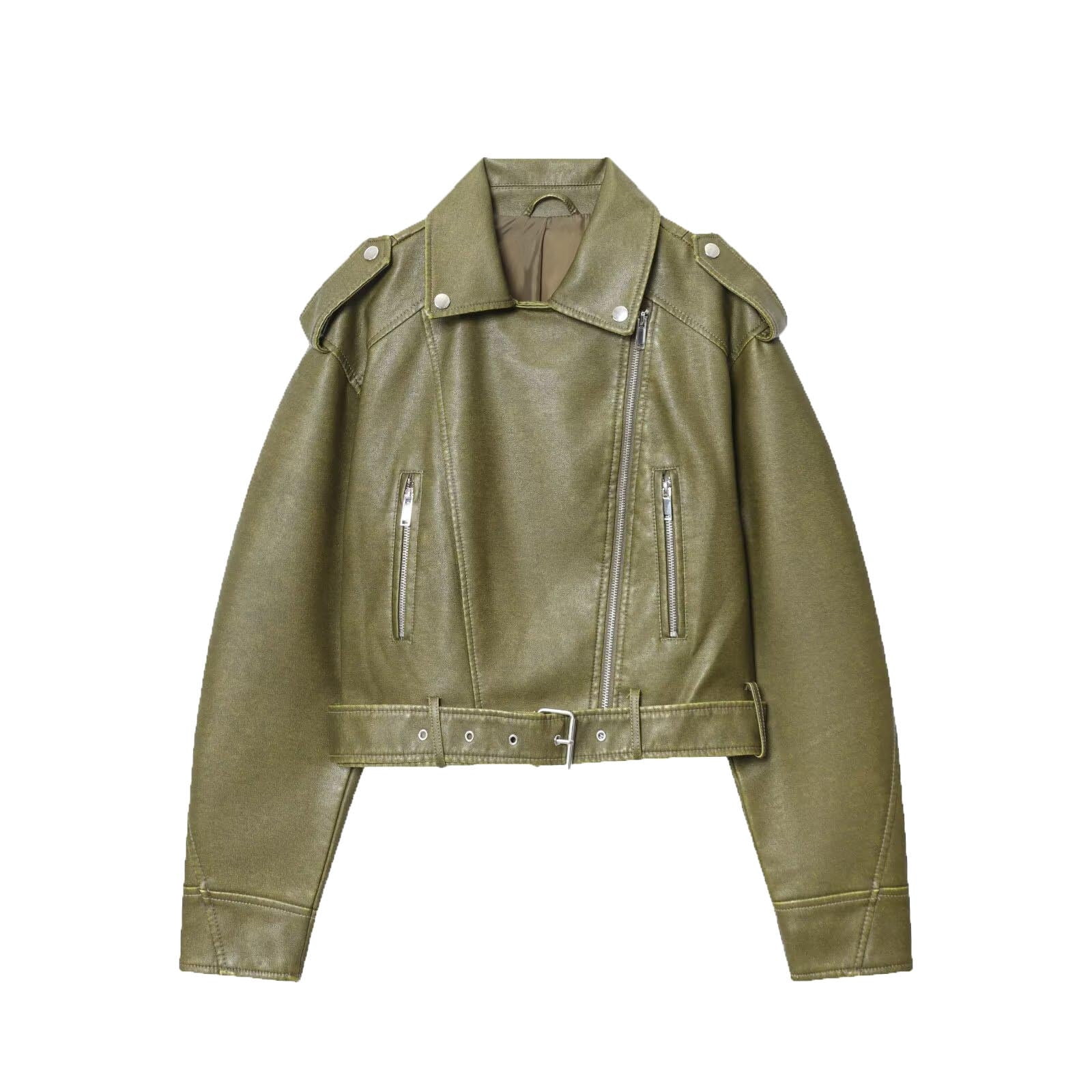 AUNVITO Women's Cropped Biker Jacket with Zipper Pockets & Adjustable ...