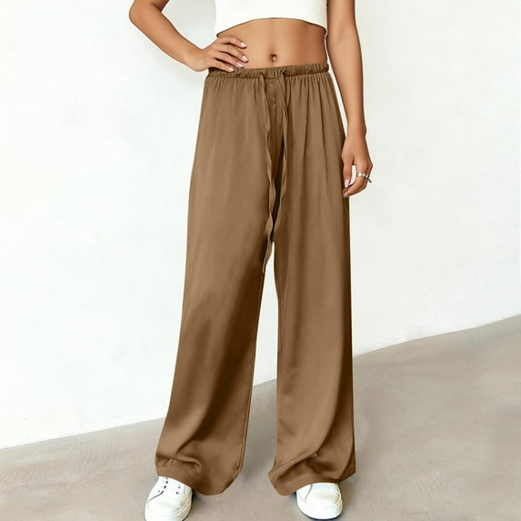 AUNVITO Women's Elastic Waist Wide Leg Pants Casual Comfortable and ...