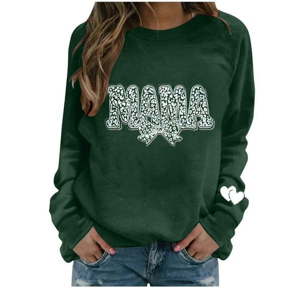 AUNVITO Women's Fashion Letter Print Sweatshirt Long Sleeve Round Neck ...