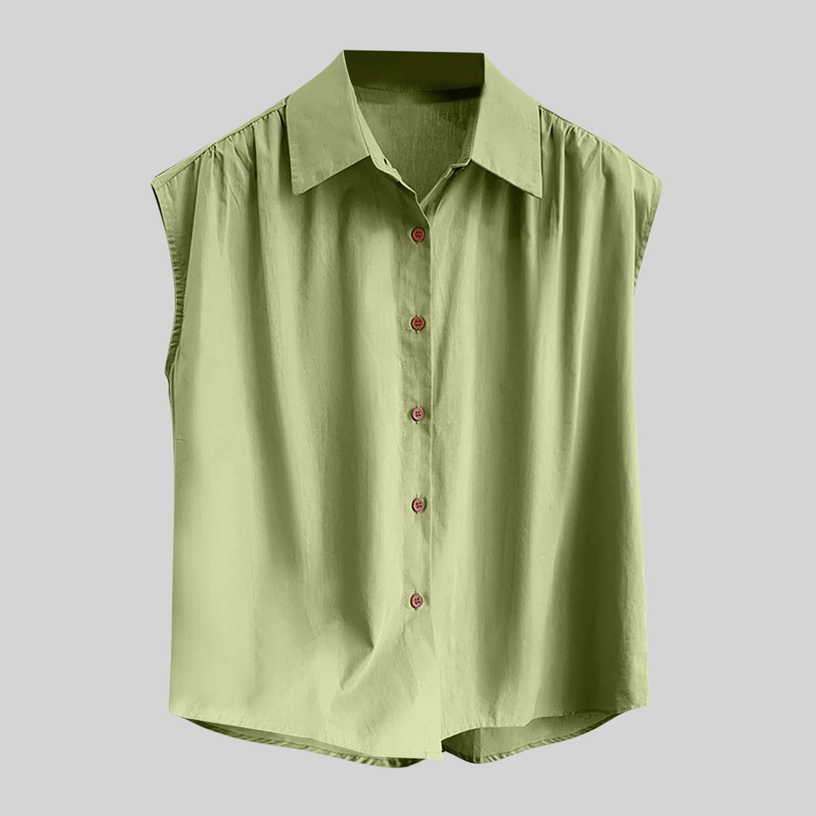 AUNVITO Women's Fashion Sleeveless Lapel Collar Top Solid Color Casual ...