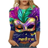 AUNVITO Women's Festival Party Top with Print Loose Fit Three-Quarter ...