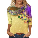 AUNVITO Women's Festival Party Top with Print Loose Fit Three-Quarter ...