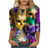 AUNVITO Women's Festival Party Top with Print Loose Fit Three-Quarter ...