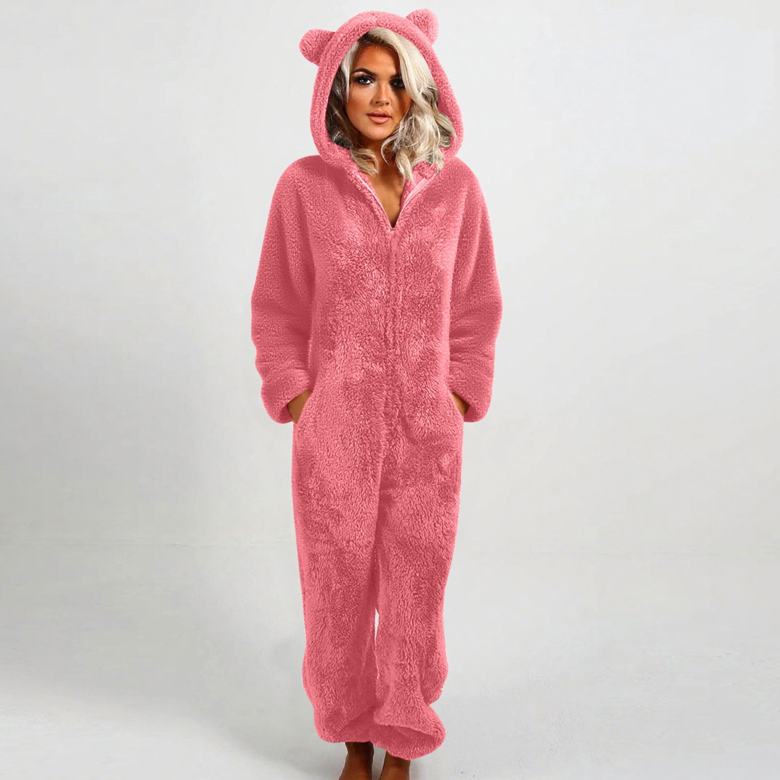 AUNVITO Women's Fleece Pajamas Onesie Long Sleeve Substantial Texture ...