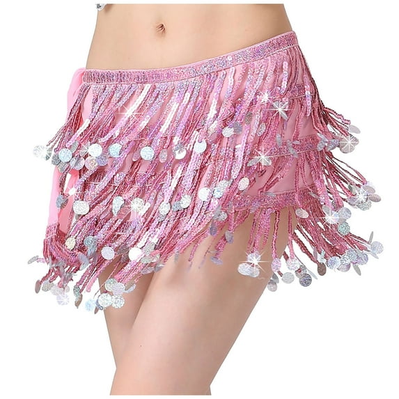 AUNVITO Women's Glitter Sequin Party Club Skirt Stylish Sparkly Fringe ...