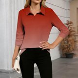 AUNVITO Women's Gradient Print Blouse Notched Collar Three Quarter ...