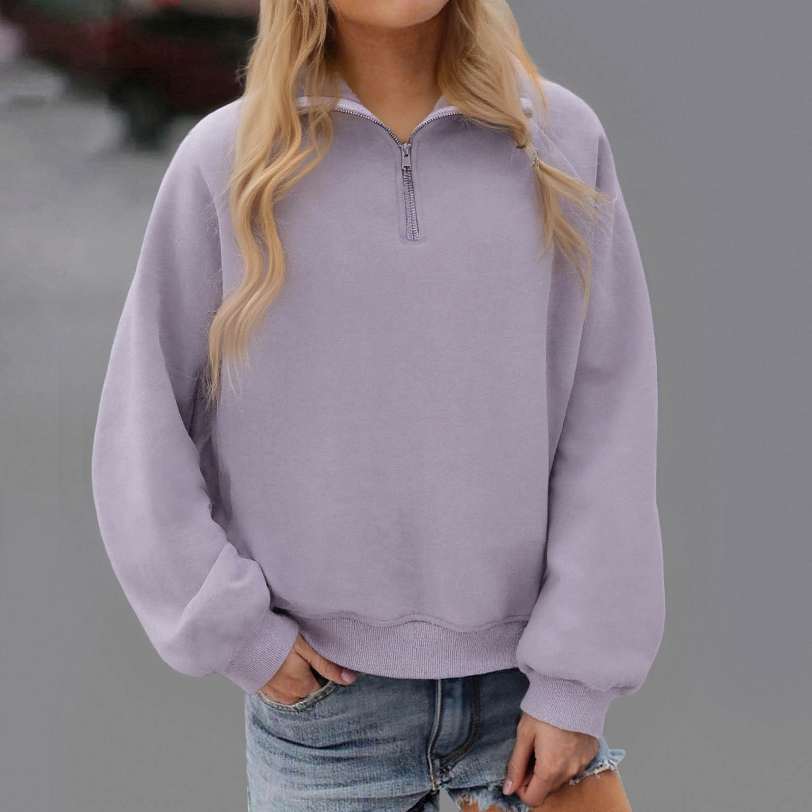 AUNVITO Women's Half High Neck Zip-Up Sweatshirt Long Sleeve Casual and ...