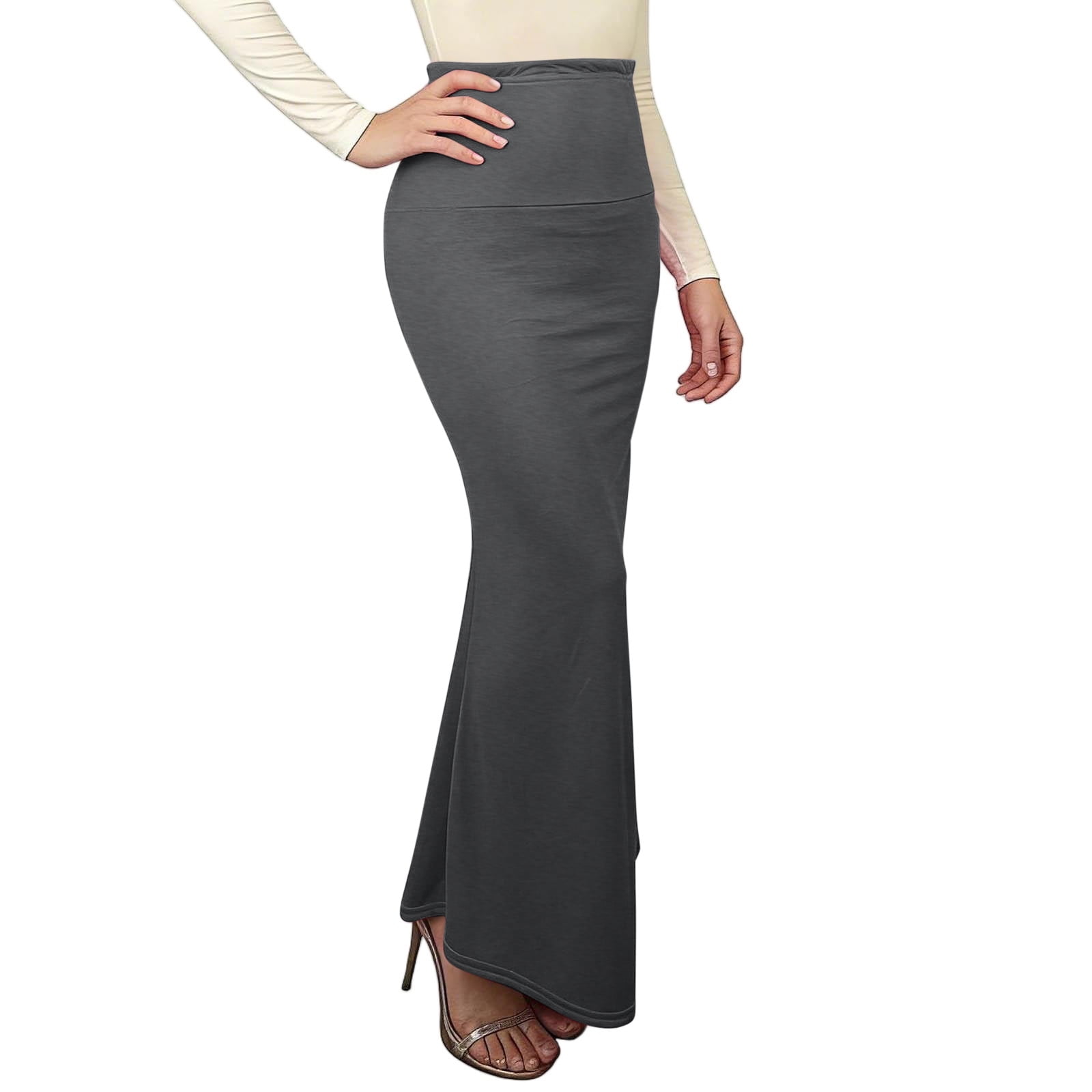 AUNVITO Women's High Waist Mermaid Bodycon Maxi Skirt with Ruffle Hem A ...