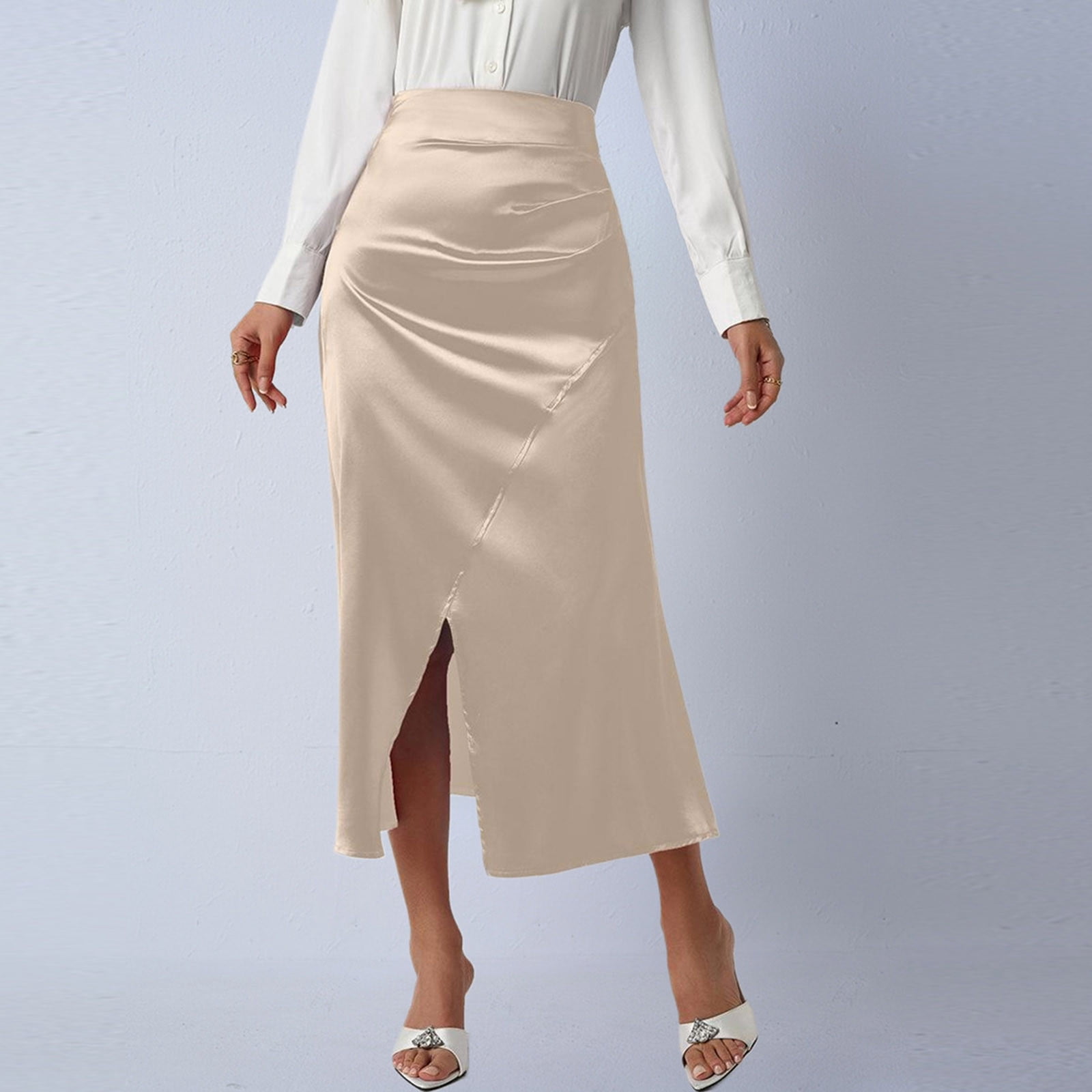 AUNVITO Women's High Waist Mermaid Skirt Asymmetrical Slit Tail Hem ...