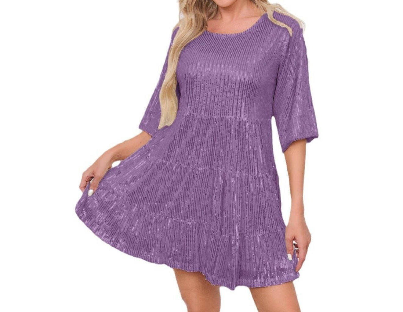 AUNVITO Women's Loose Sparkle Round Neck Dress Casual Party Style ...