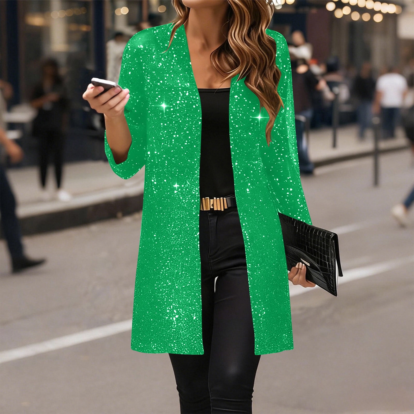 AUNVITO Women's Mesh Sequin Blouse Long Sleeve Elegant Simple Solid Top ...