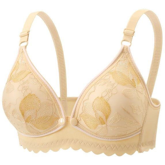 AUNVITO Women's Nursing Bra Front Open Button Sagging-Proof Gathered ...
