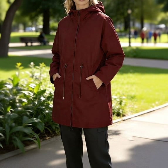 AUNVITO Women's Outdoor Hooded Windbreaker Jacket with Drawstring Waist ...
