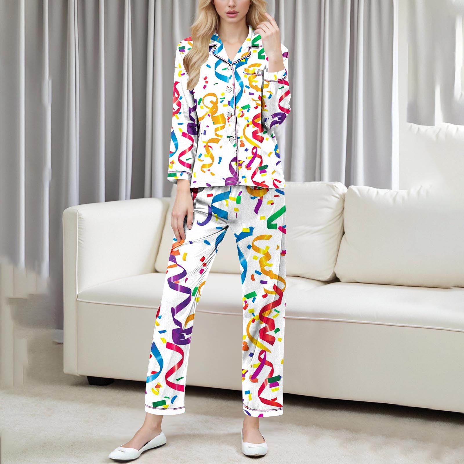 AUNVITO Women's Pajama Set Button Front Cardigan Notched Collar ...