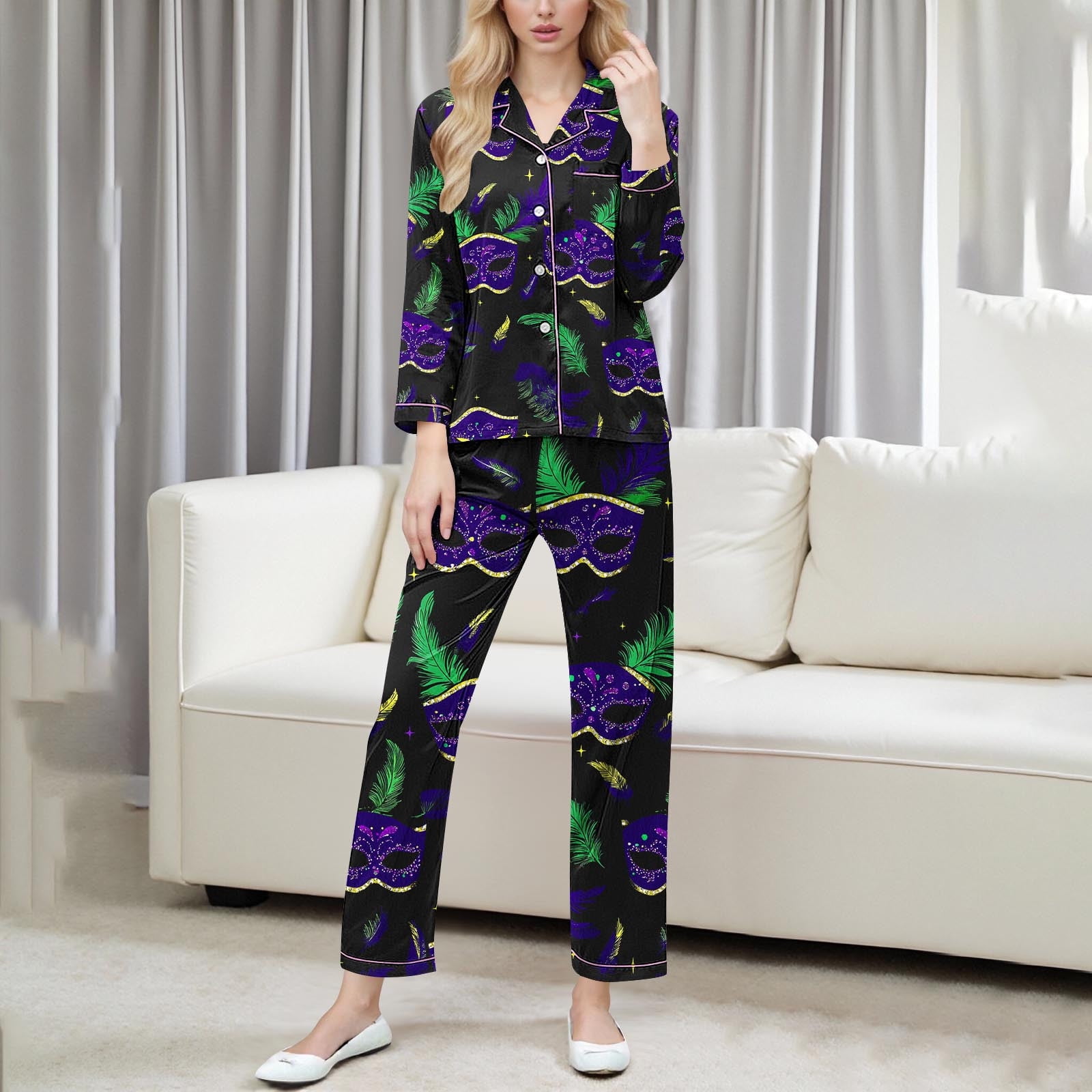 AUNVITO Women's Pajama Set Button Front Cardigan Notched Collar ...